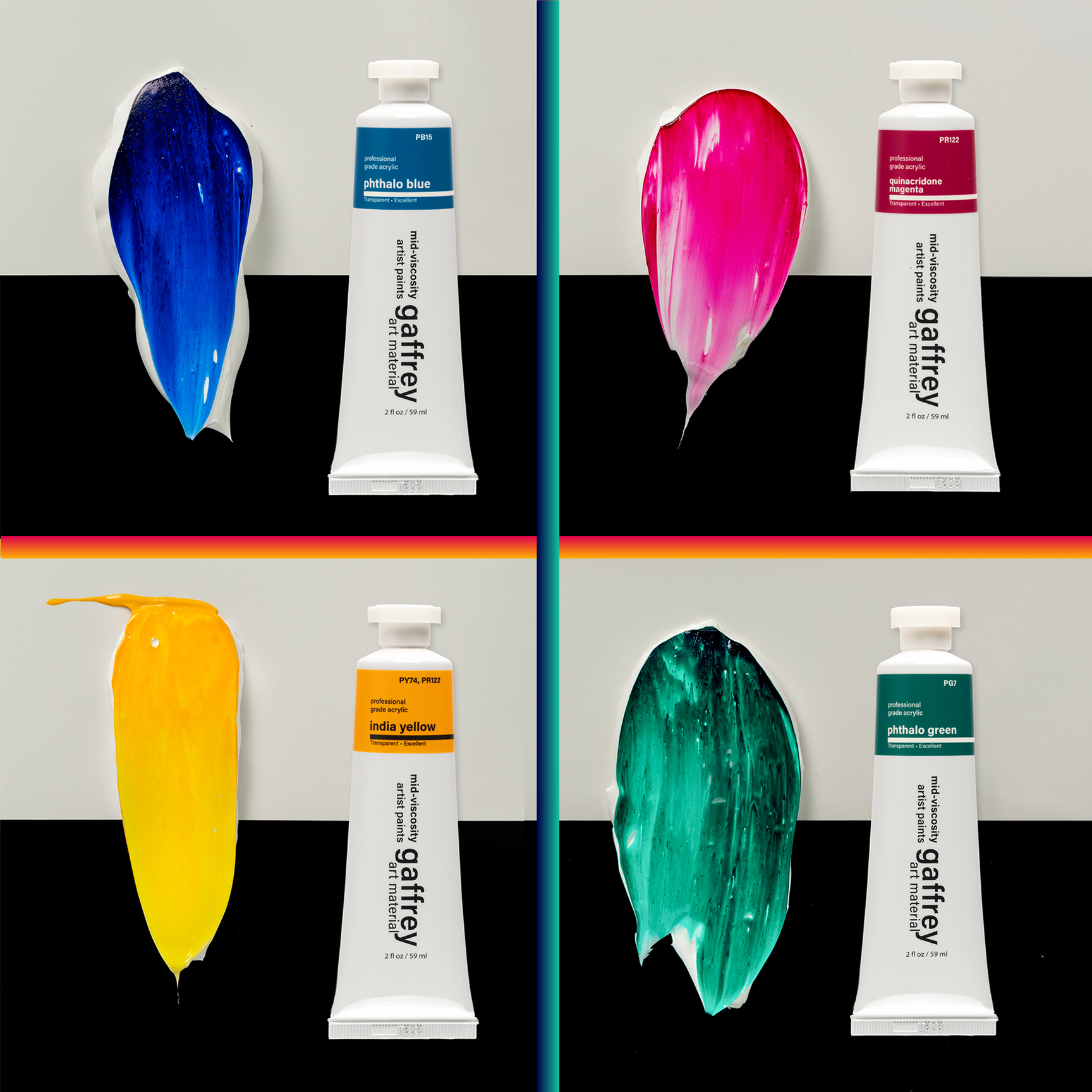 Gaffrey Standard Body Acrylic Paint - Vivid, Set of 4, 2 oz Tube ...
